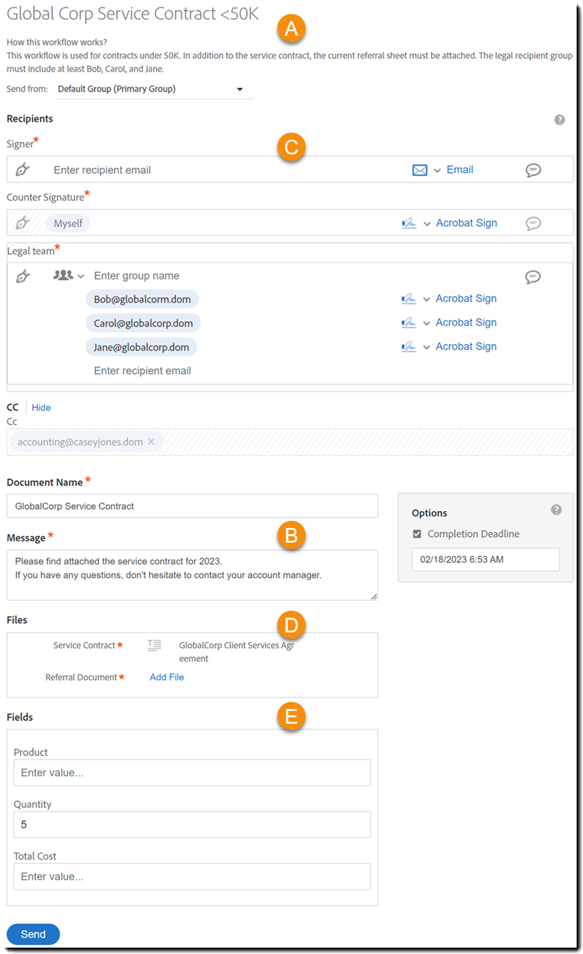 Send a new agreement using a custom send workflow